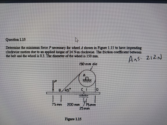 Solved Question 1 15 Determine The Mininmum Force P