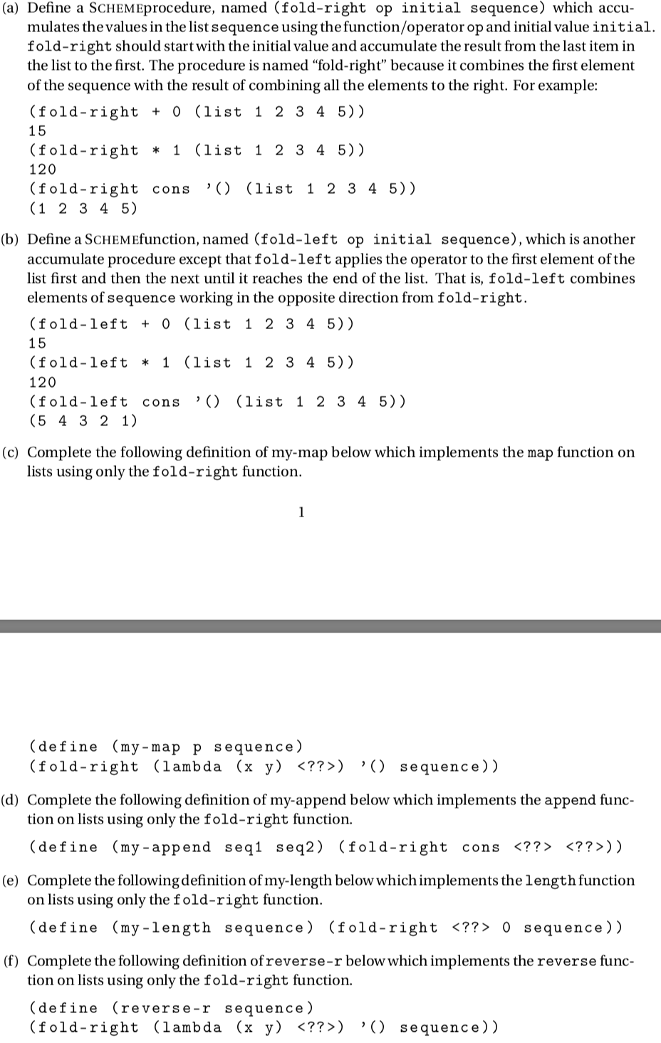 (a) Define a SCHEMEprocedure, named (fold-right op | Chegg.com