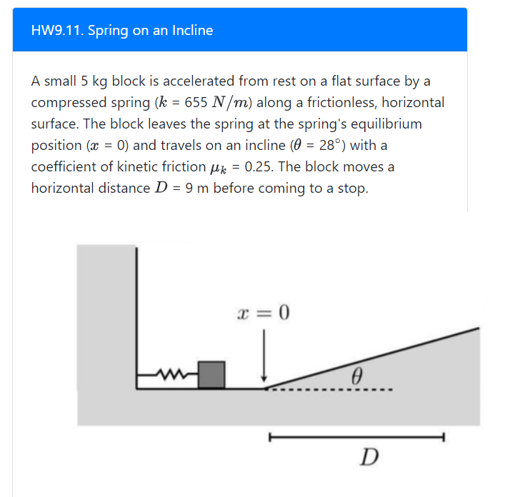 Solved HW9.11. ﻿Spring on an InclineA small 5kg ﻿block is | Chegg.com