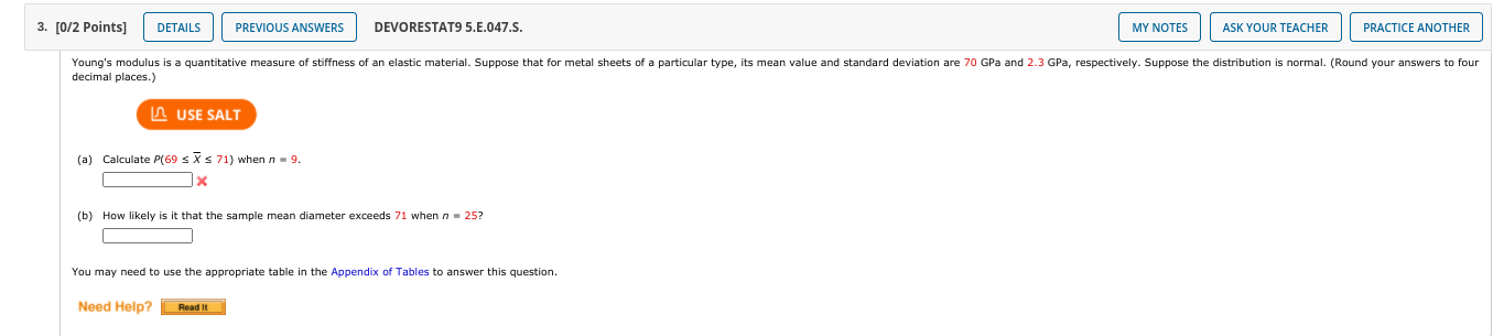 Solved 3. [0/2 points) DETAILS PREVIOUS ANSWERS DEVORESTAT9 | Chegg.com