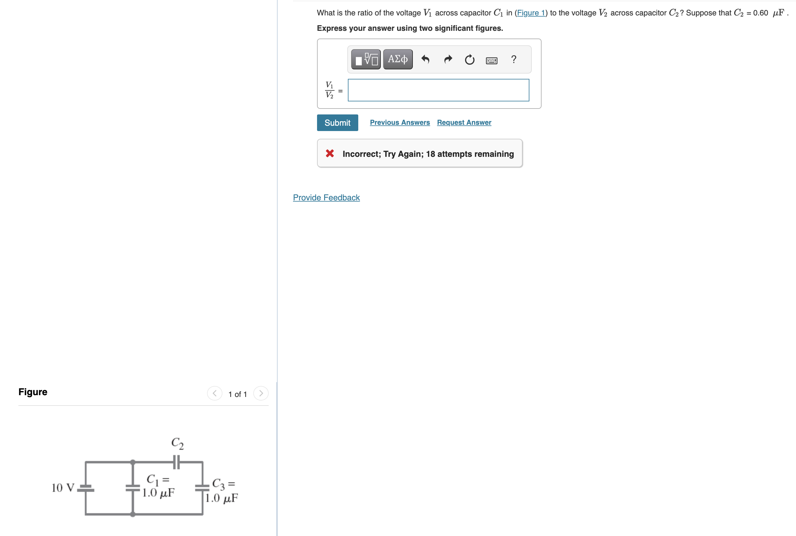 Solved What is the ratio of the voltage V1 ﻿ across | Chegg.com