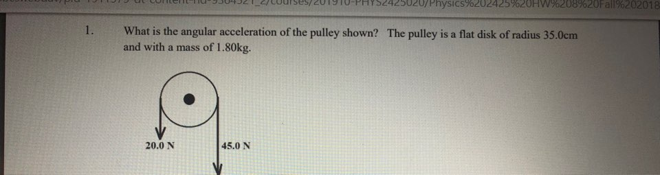 Solved What is the angular acceleration of the pulley shown? | Chegg.com
