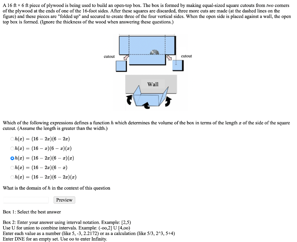 Solved A 16ft×6ft piece of plywood is being used to build an | Chegg.com