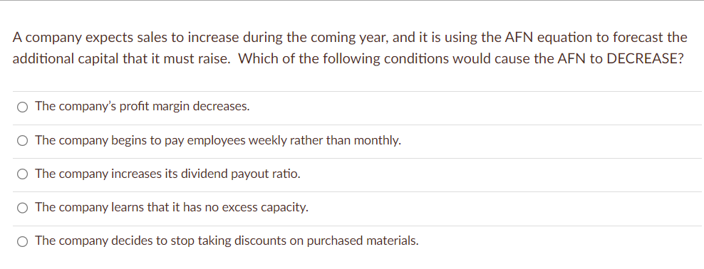 Solved A company expects sales to increase during the coming | Chegg.com