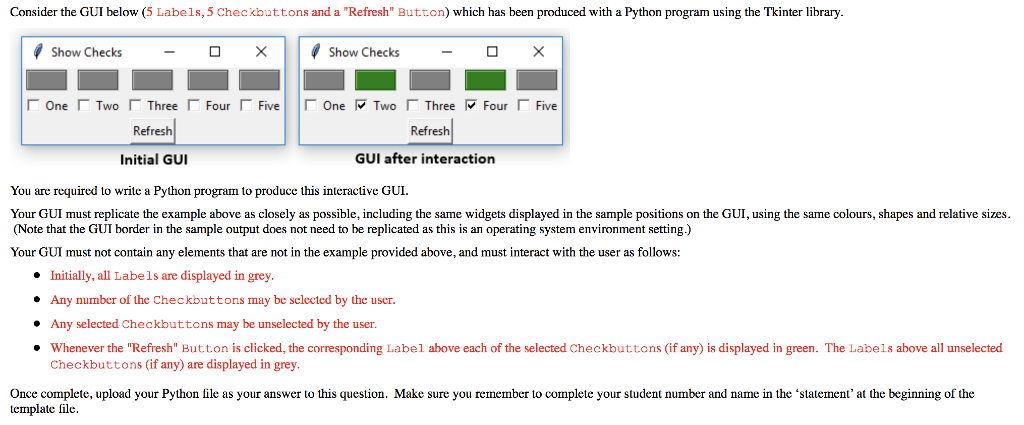Solved Consider the GUI below (5 Labels, 5 Checkbuttons and | Chegg.com