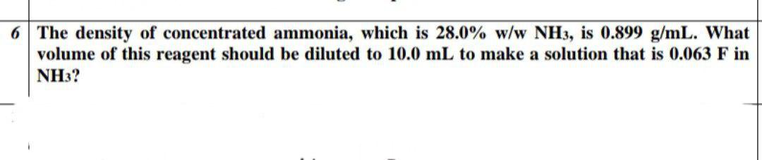 Solved 6 The density of concentrated ammonia, which is 28.0% | Chegg.com