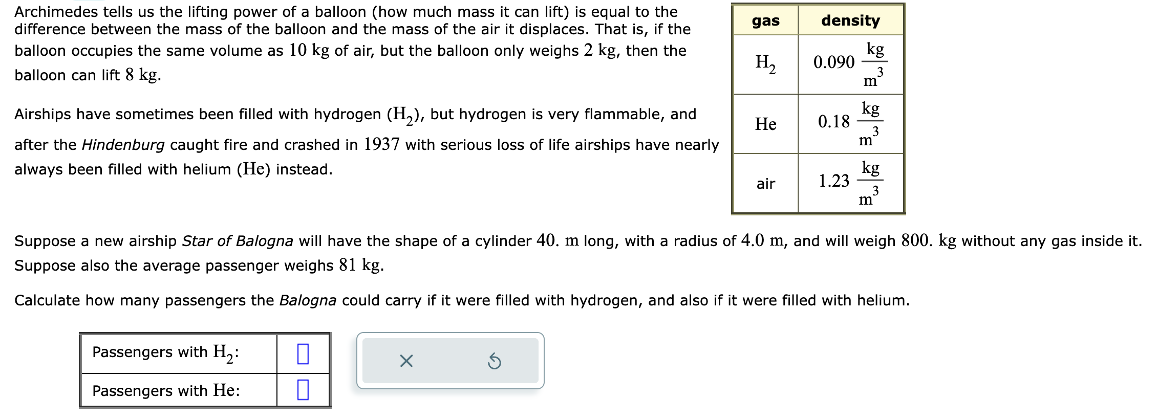Solved Archimedes tells us the lifting power of a balloon | Chegg.com