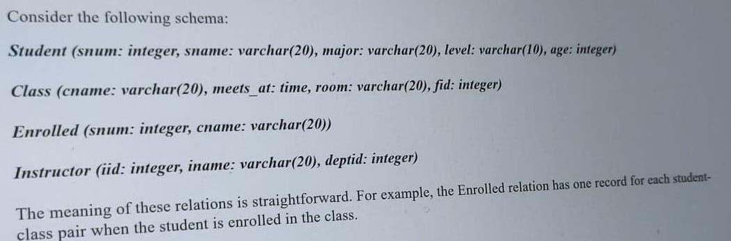 Solved Consider the following schema: Student (snum: | Chegg.com