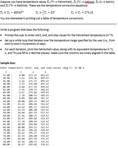Solved Suppose you have temperature values T F -Fahrenheit), | Chegg.com