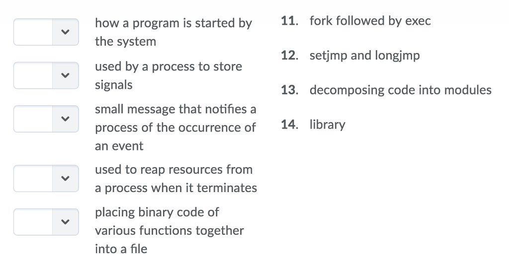 Solved Match the following: used to terminate a process | Chegg.com