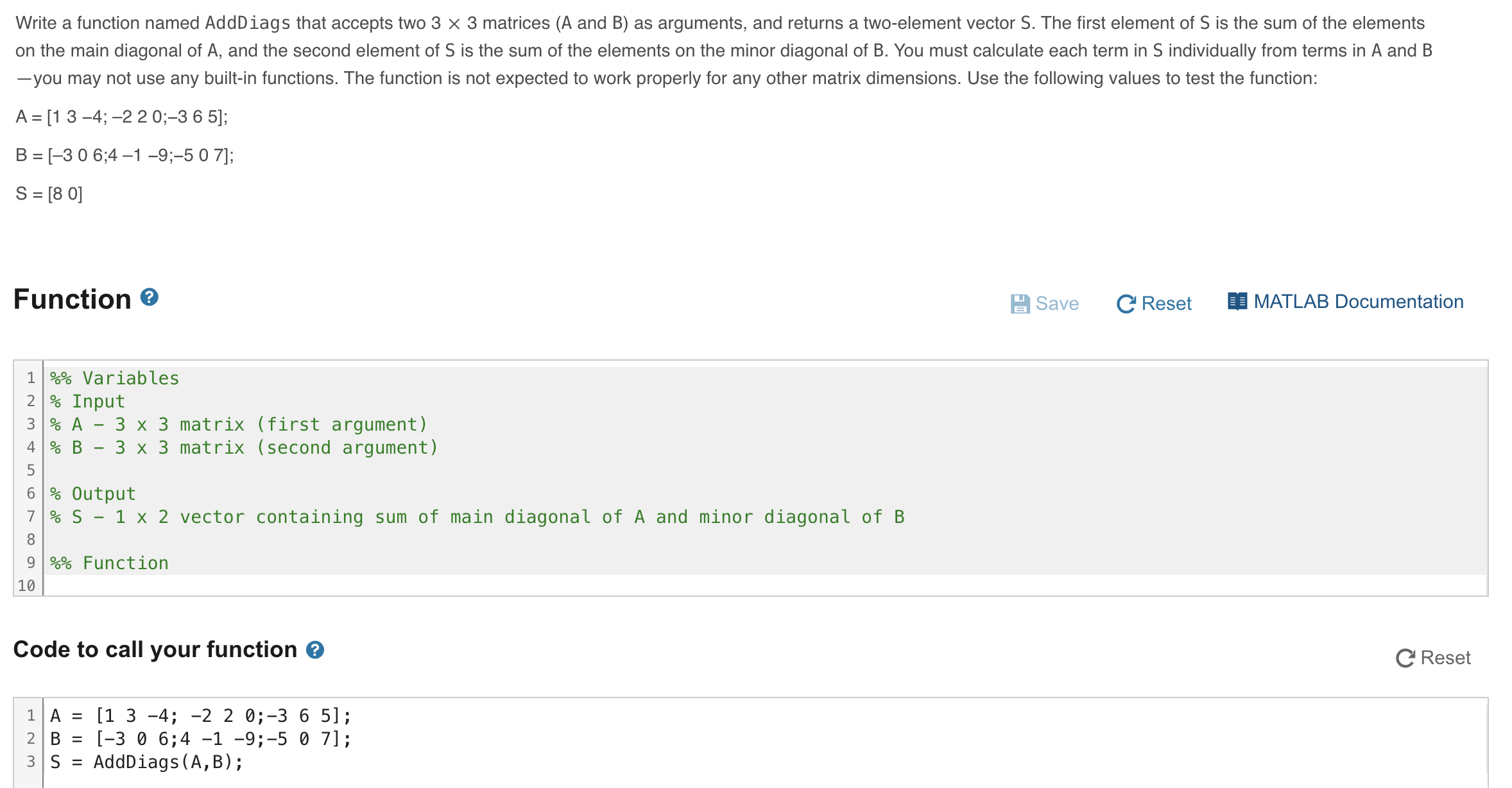 Solved Write a function named AddDiags that accepts two 3×3 | Chegg.com
