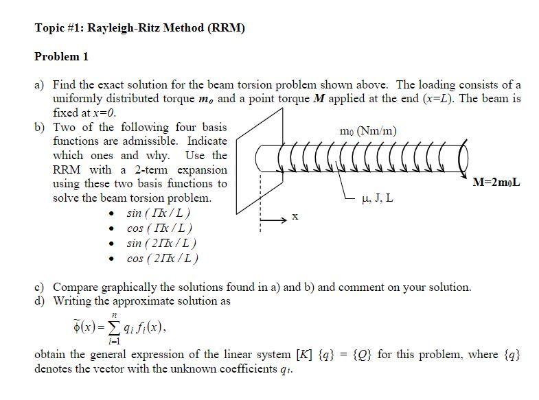 Solved Topic #1: Rayleigh-Ritz Method (RRM) Problem 1 a) | Chegg.com