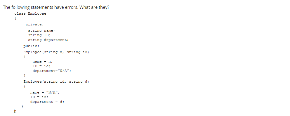 Solved The following statements have errors. What are they? | Chegg.com