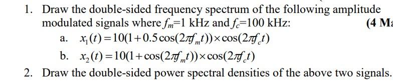 Solved 1. Draw the double-sided frequency spectrum of the | Chegg.com