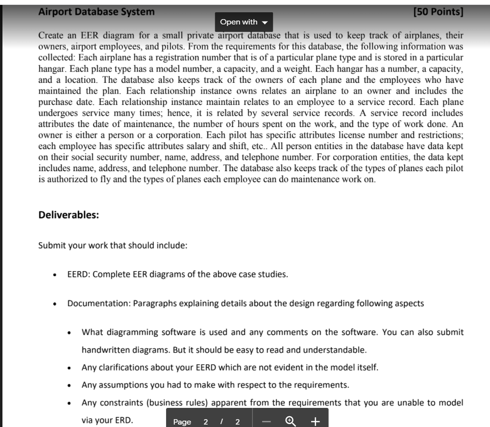 Solved Airport Database System (50 Points] Open with Create | Chegg.com