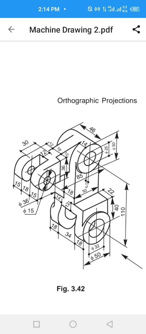 Solved 2:14 PM (-) 11 81.0 RS 92 - Machine Drawing 2.pdf | Chegg.com