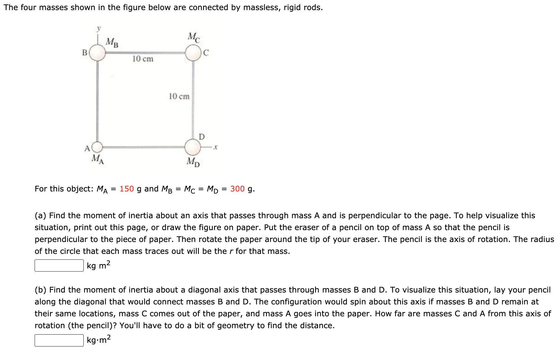 Solved The four masses shown in the figure below are | Chegg.com