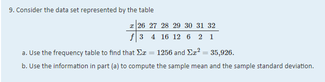 Solved 9. Consider the data set represented by the table 2 | Chegg.com