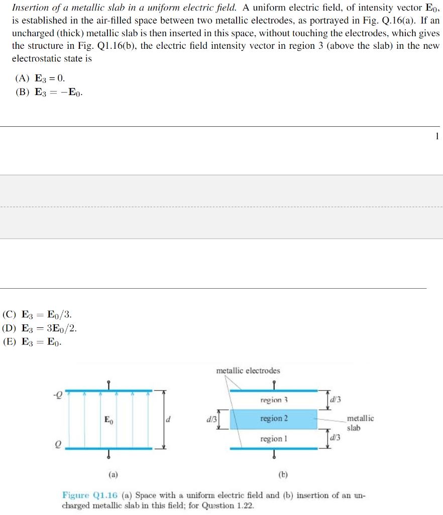 Solved Insertion of a metallic slab in a uniform electric | Chegg.com