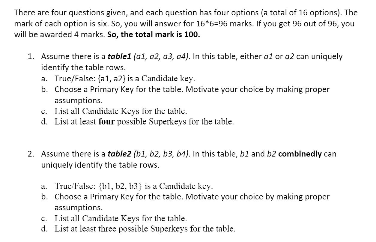 Solved There are four questions given, and each question has | Chegg.com