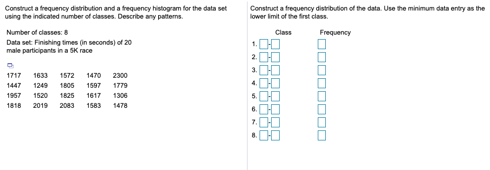 Solved Construct a frequency distribution and a frequency | Chegg.com