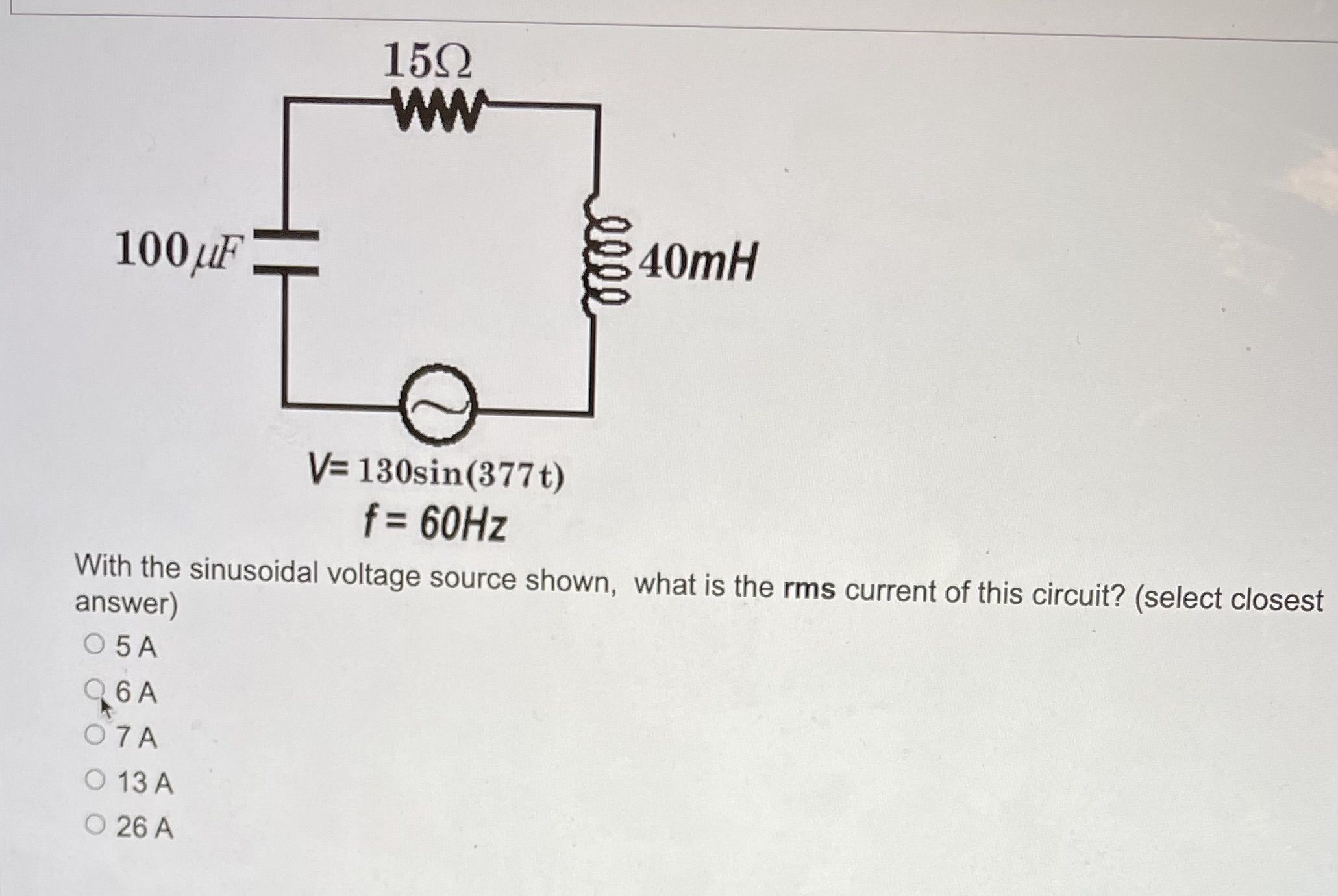 Solved With the sinusoidal voltage source shown, what is the | Chegg.com