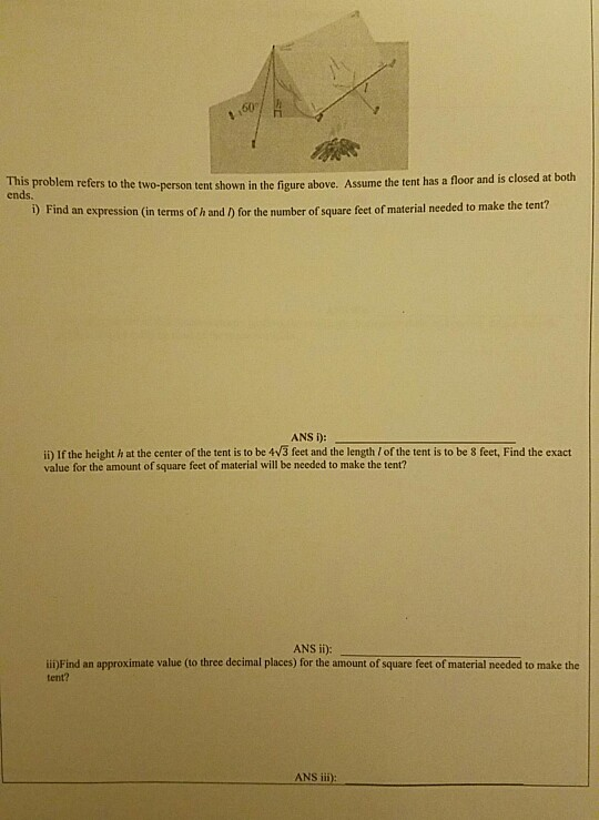 Solved This problem refers to the two-person tent shown in | Chegg.com