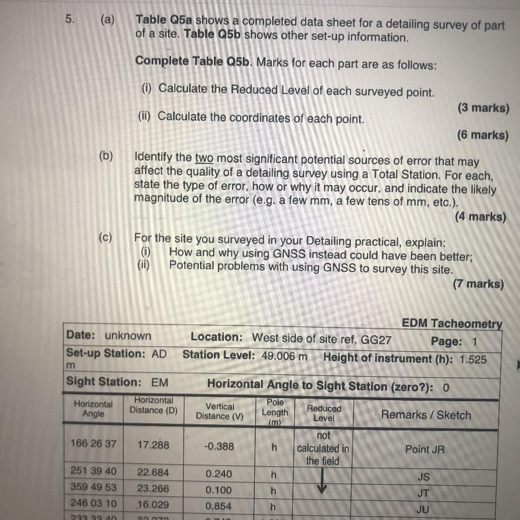 Solved (a) Table Q5a shows a completed data sheet for a | Chegg.com