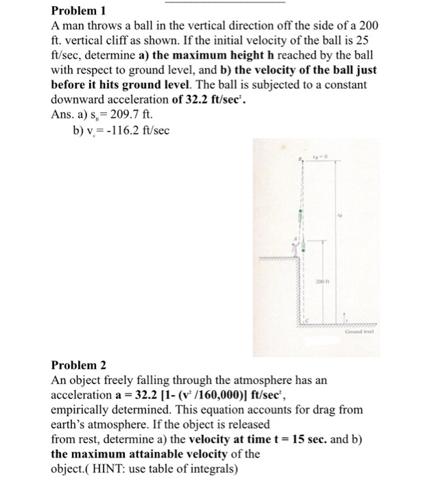 Solved Problem 1 A man throws a ball in the vertical | Chegg.com