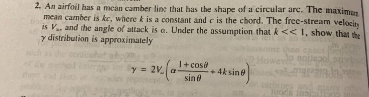Solved 2. An airfoil has a mean camber line that has the | Chegg.com