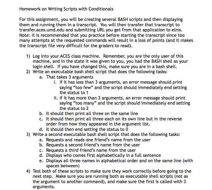 Solved Homework On Writing Scripts With Conditionals For