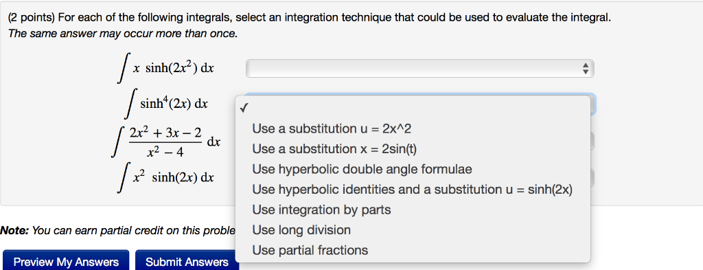 Solved (2 points) For each of the following integrals, | Chegg.com