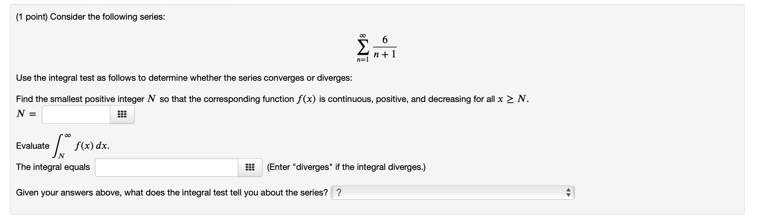 Solved (1 point) Consider the following series: ∞ S The | Chegg.com