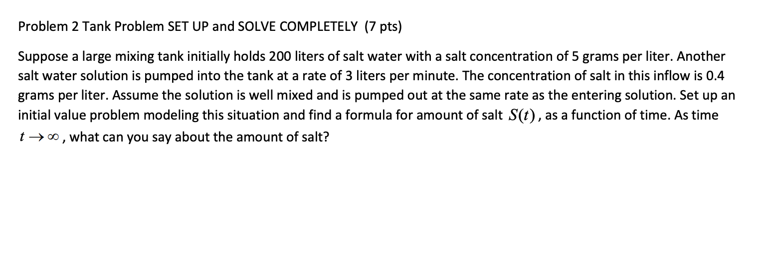 Solved Problem 2 Tank Problem SET UP and SOLVE COMPLETELY (7 | Chegg.com