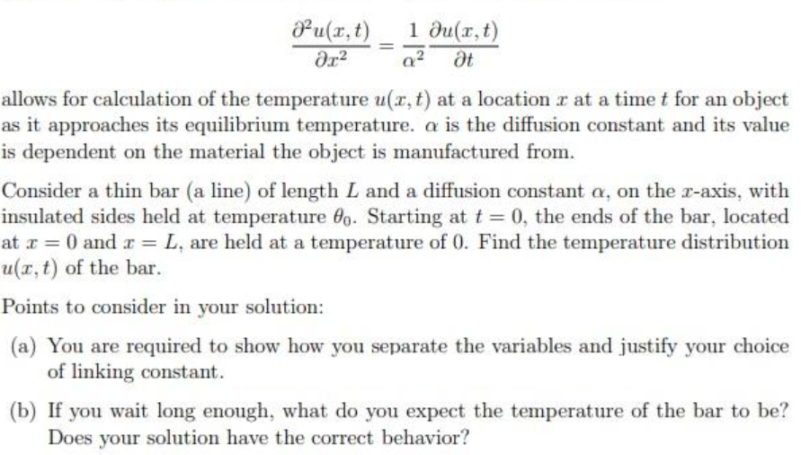 Solved 2 u(x, t) ar2 1 dur, t) a ? at allows for calculation | Chegg.com