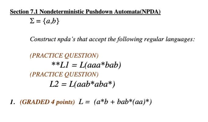 Solved Section 7.1 ﻿Nondeterministic Pushdown | Chegg.com