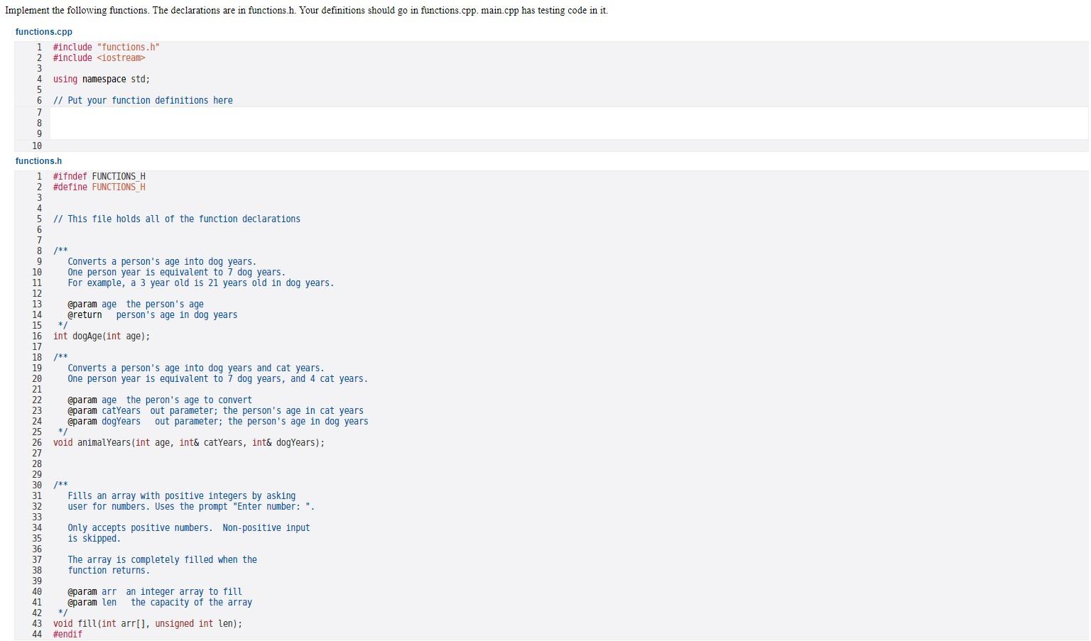 Solved Implement The Following Functions The Declarations