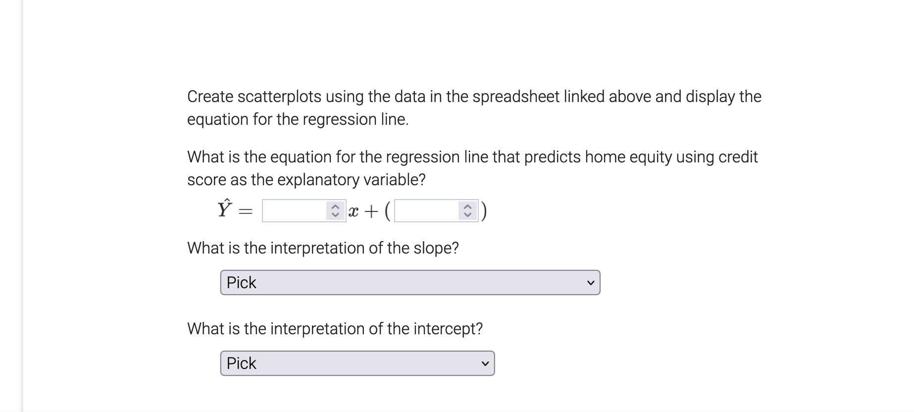 Create scatterplots using the data in the spreadsheet | Chegg.com