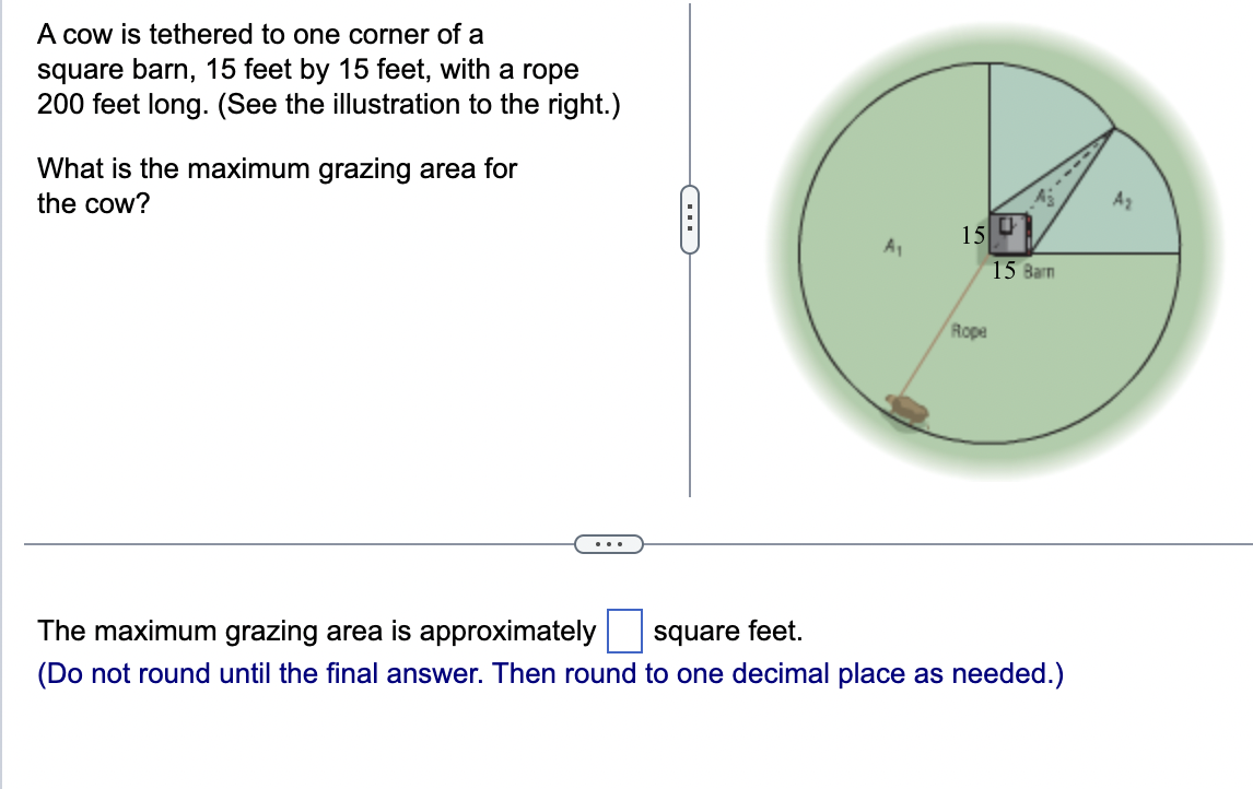 A cow is tethered to one corner of a square barn, 15 | Chegg.com
