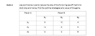 Solved Ques.1 Use dominance rules to reduce the size of the | Chegg.com