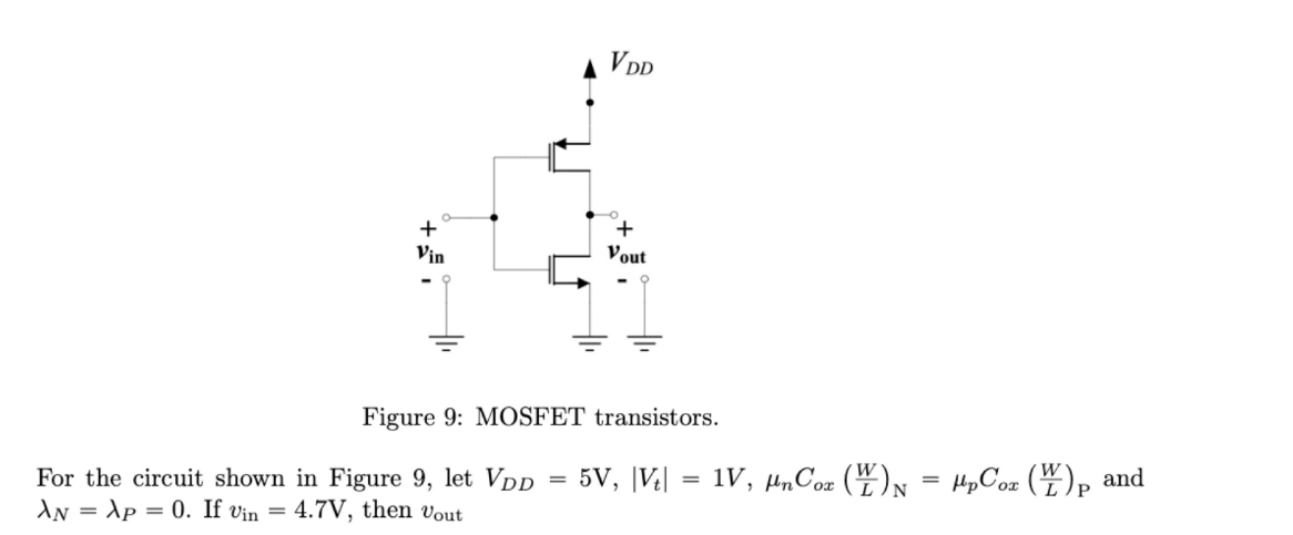 Solved VDD + Vout Vin Figure 9: MOSFET transistors. = For | Chegg.com