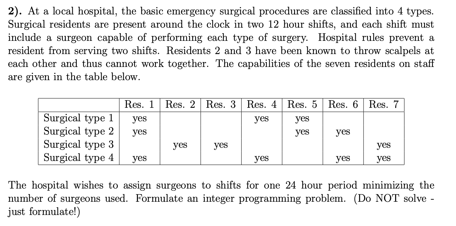 Solved 2). At a local hospital, the basic emergency surgical | Chegg.com