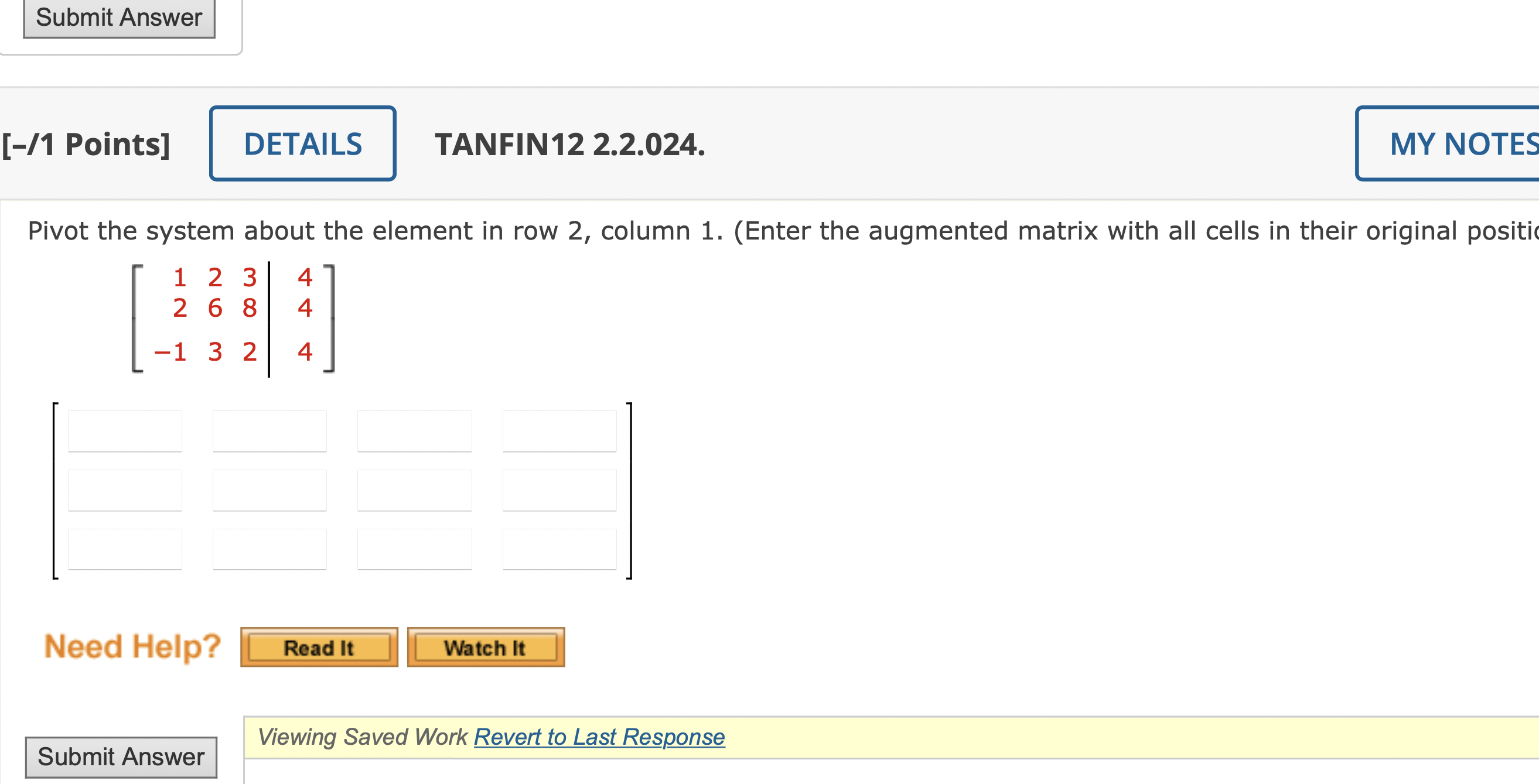 Solved Pivot the system about the element in row 2 , column | Chegg.com