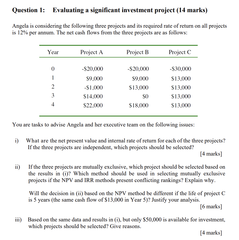 Solved Question 1: Evaluating a significant investment | Chegg.com