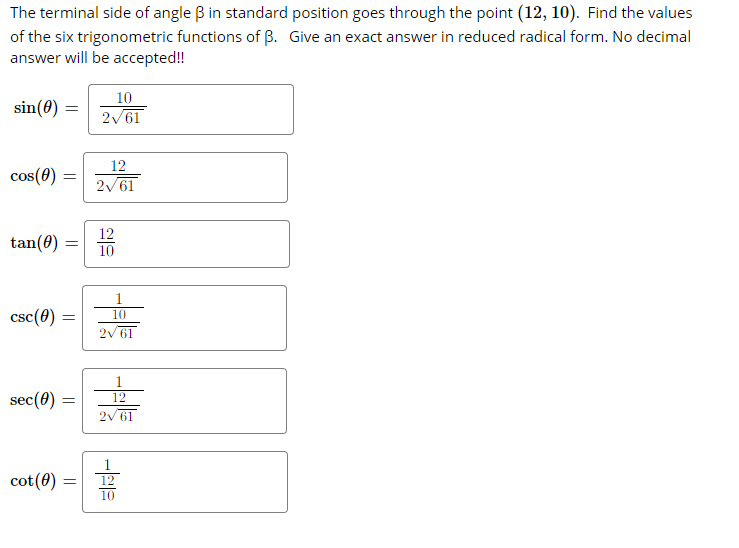 Solved The terminal side of angle B in standard position | Chegg.com
