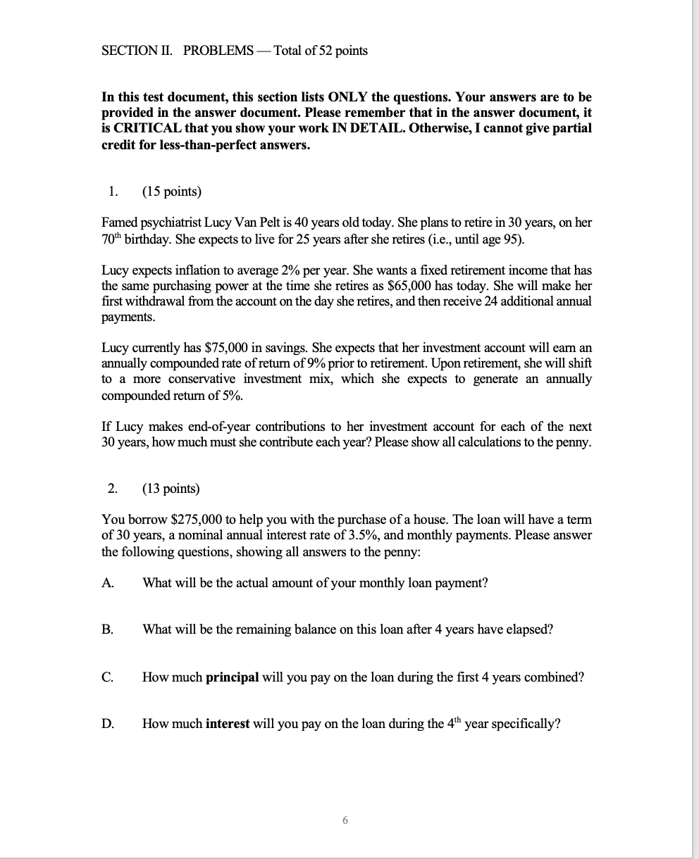 Solved SECTION II. PROBLEMS — Total of 52 points In this | Chegg.com