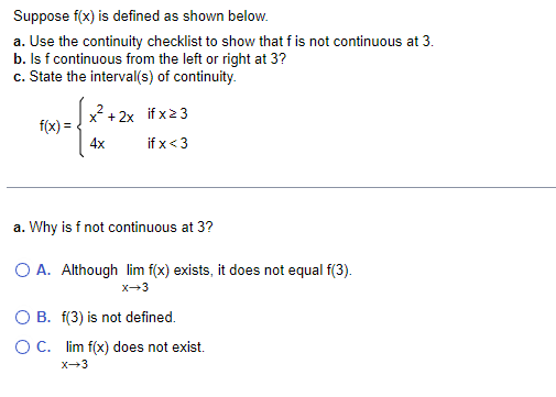 Solved Suppose F X Is Defined As Shown Below A Use The