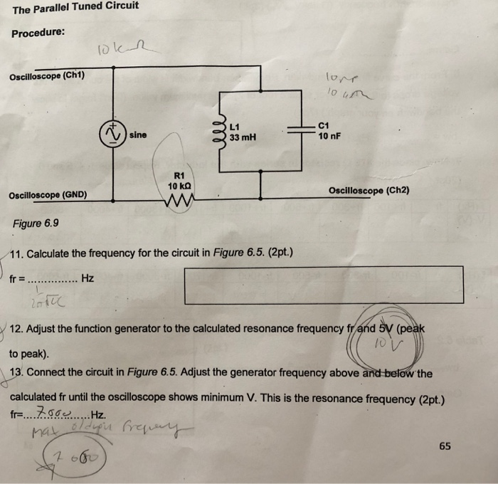 Solved The Parallel Tuned Circuit Procedure: Oscilloscope | Chegg.com
