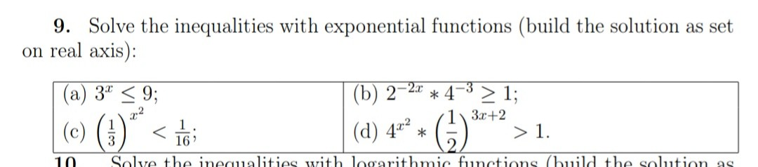 Solved 9. Solve the inequalities with exponential functions | Chegg.com