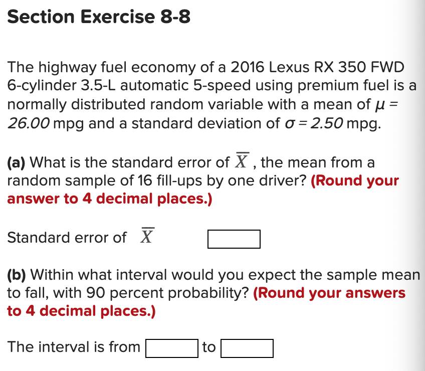 Solved Section Exercise 8-8 The highway fuel economy of a | Chegg.com